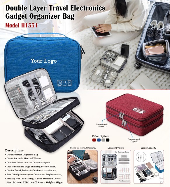 Double Layer Travel Gadget Bag with Logo | Nylon Organizer – Hora Gifts