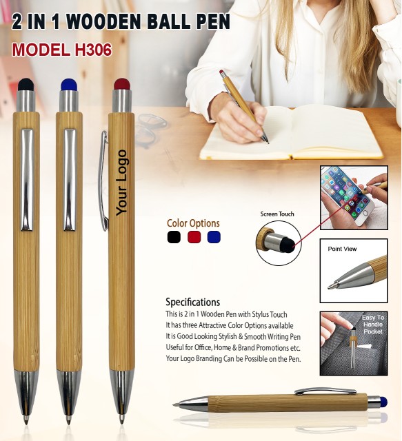 2 in 1 Wooden Ball Pen