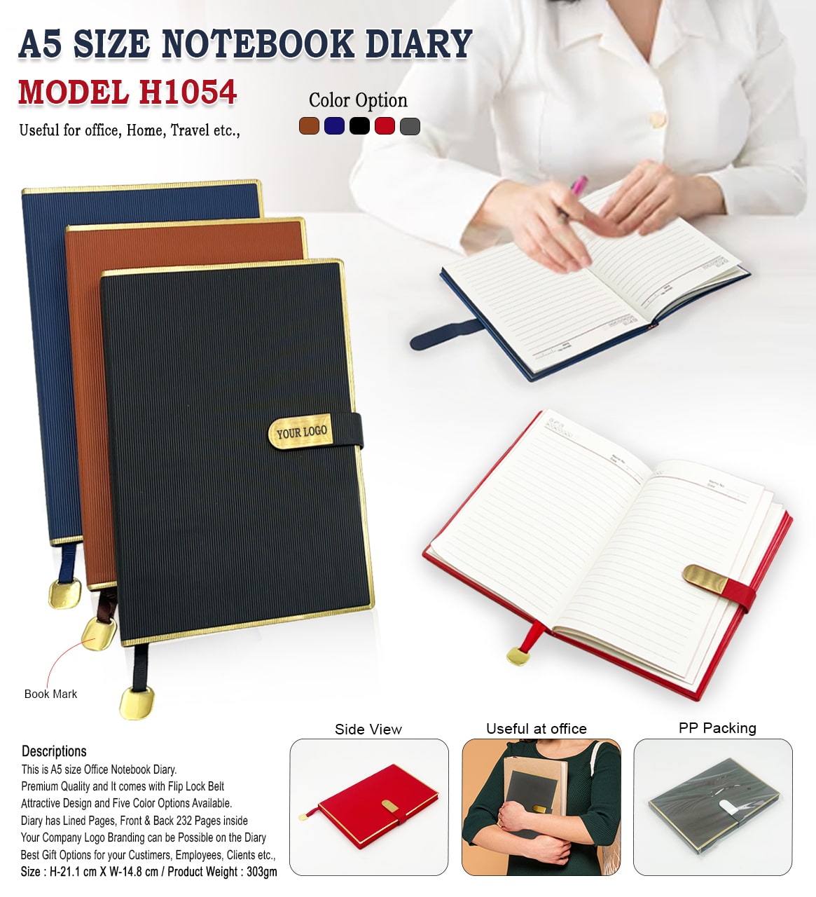 A5 Size Office Notebook Diary with Logo Branding – PU Leather | Horagifts