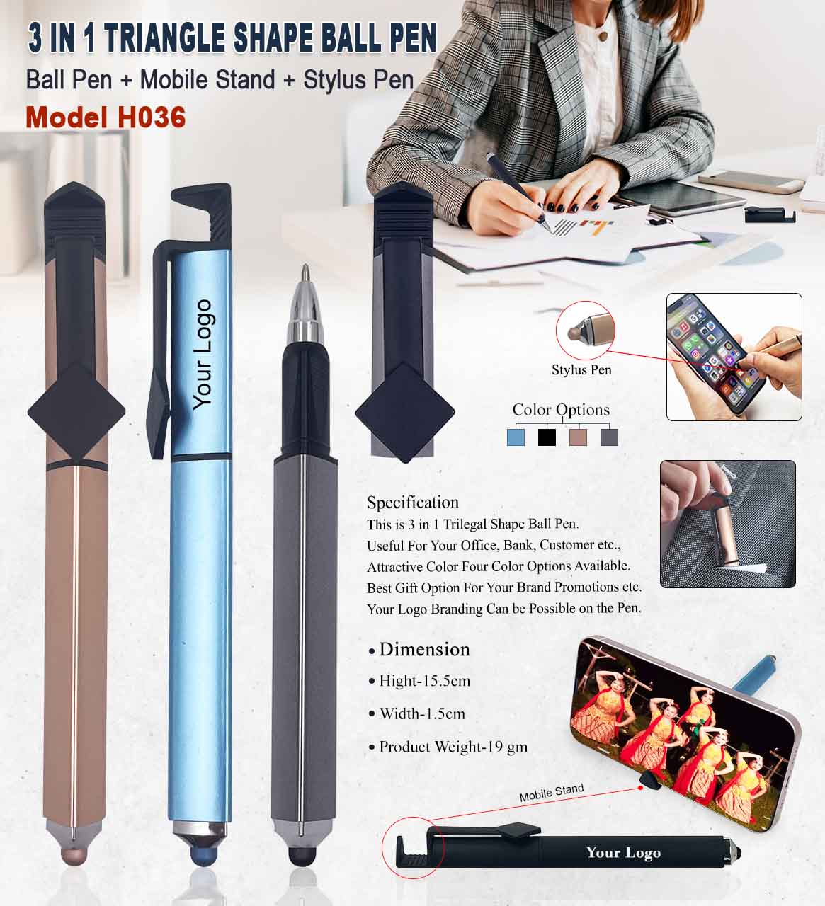 3 in 1 Triangle Ball Pen